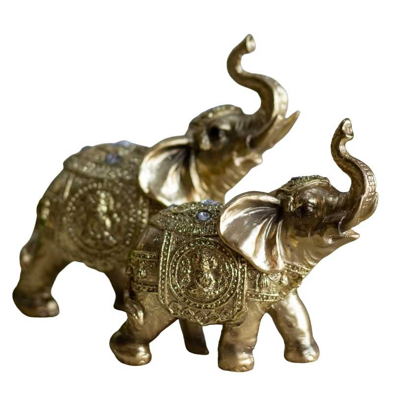 Enfeites / Estatuetas Par de Elefantes Gold